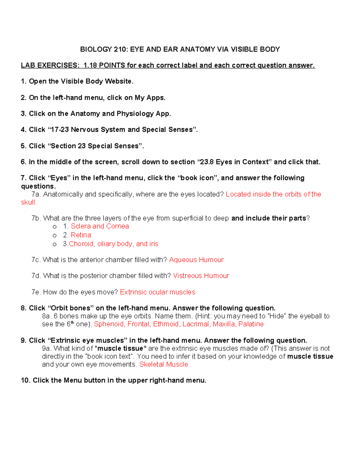 BIO 210 Lab 9: Anatomy of the Eye and Ear SP2022 Final Exam Guide - Studocu