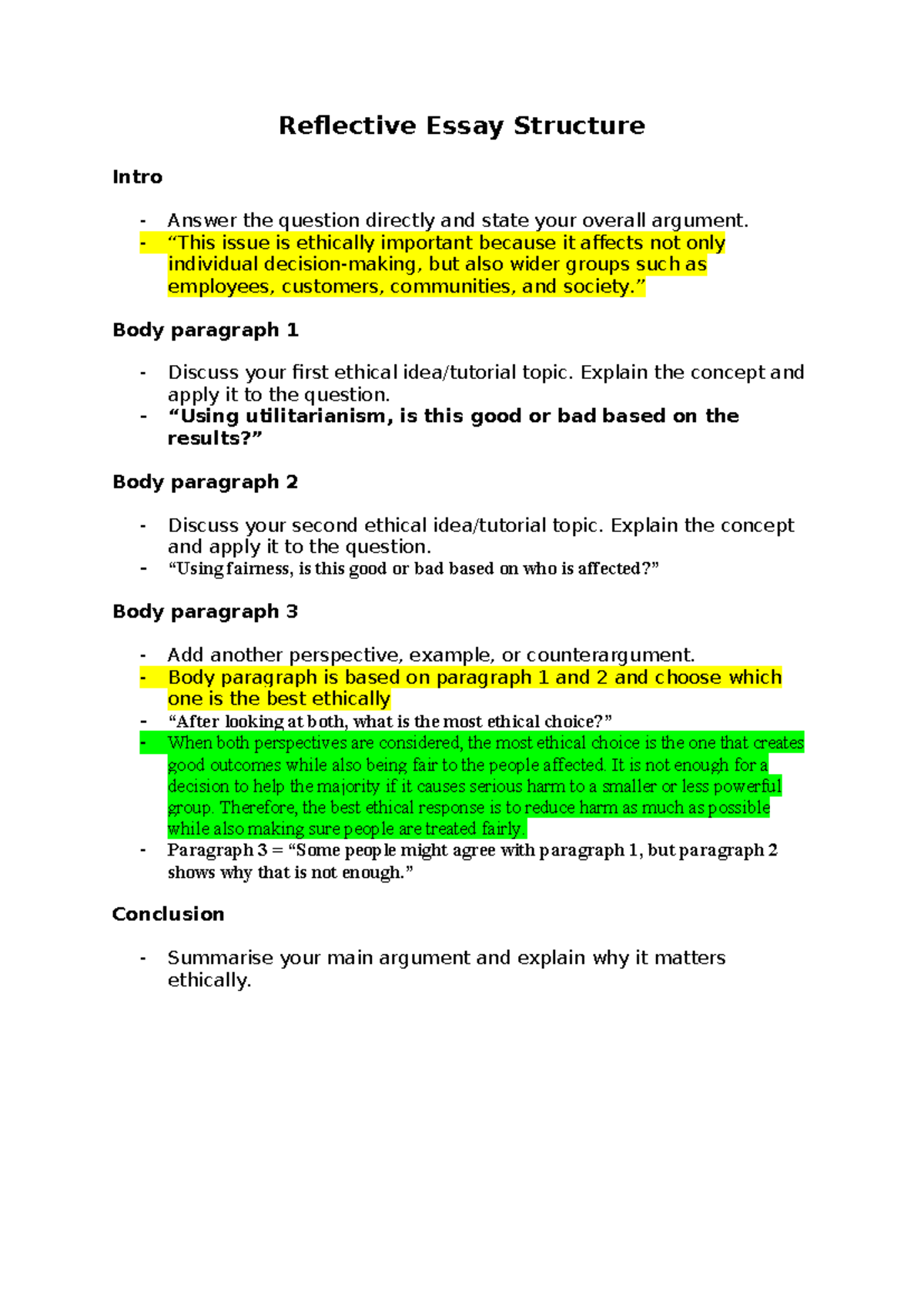 Reflective Essay Structure: Ethical Perspectives in Engineering Ethics ...