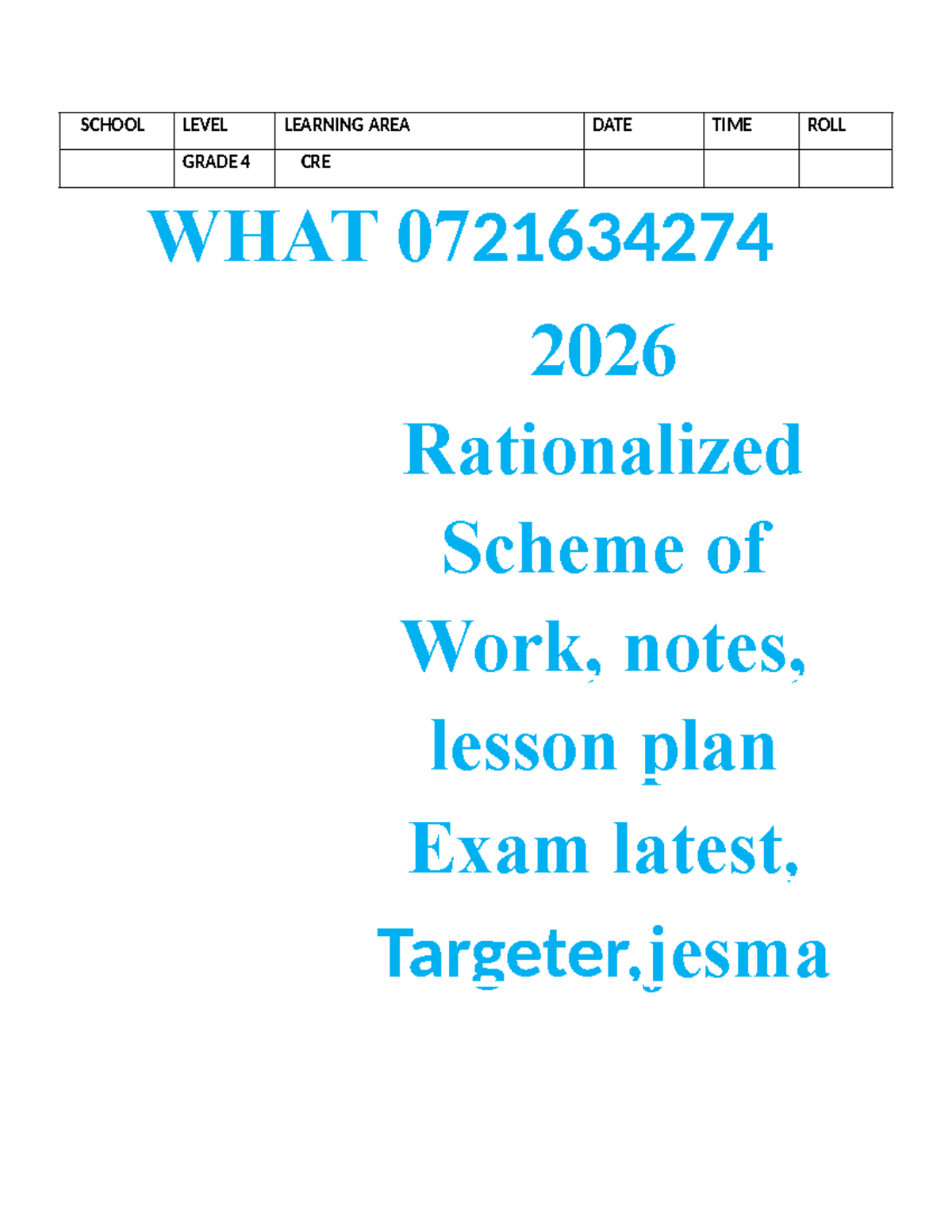 Grade 4 CRE Lesson Plans: Week 1-3 Rationalized Scheme of Work 2026 ...