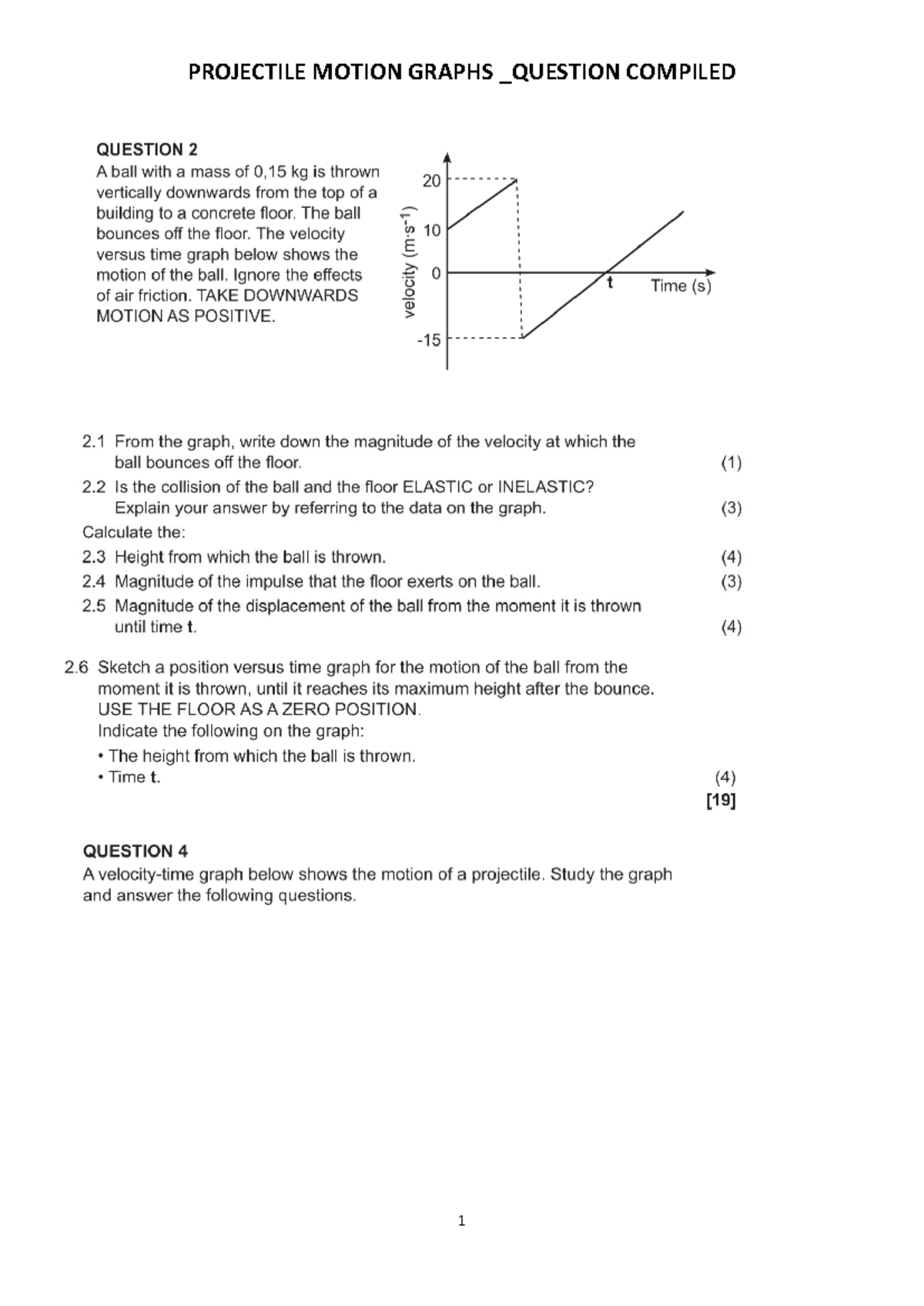 Projectile Motion Graphs Questions AND MEMO Combined - PROJECTILE ...