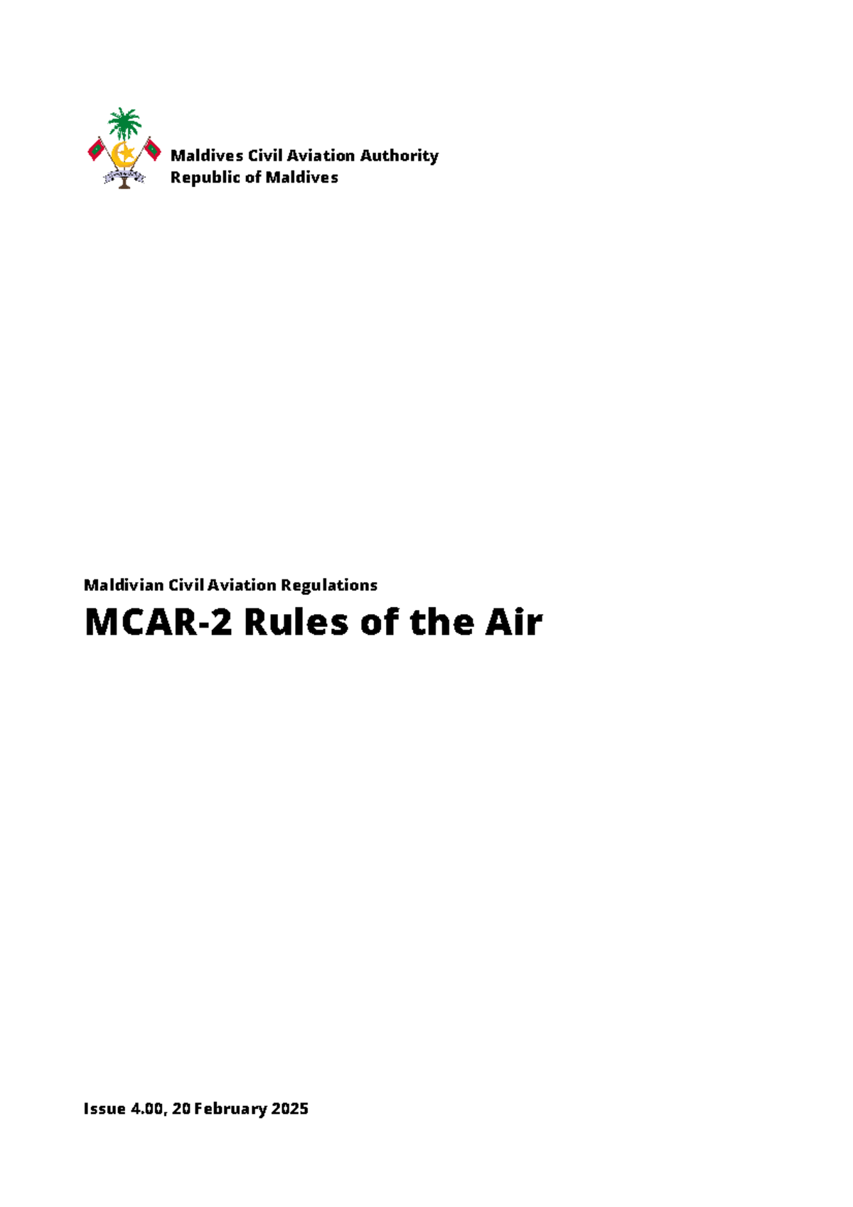 MCAR 2: Maldivian Civil Aviation Regulations - Rules of the Air (Issue ...