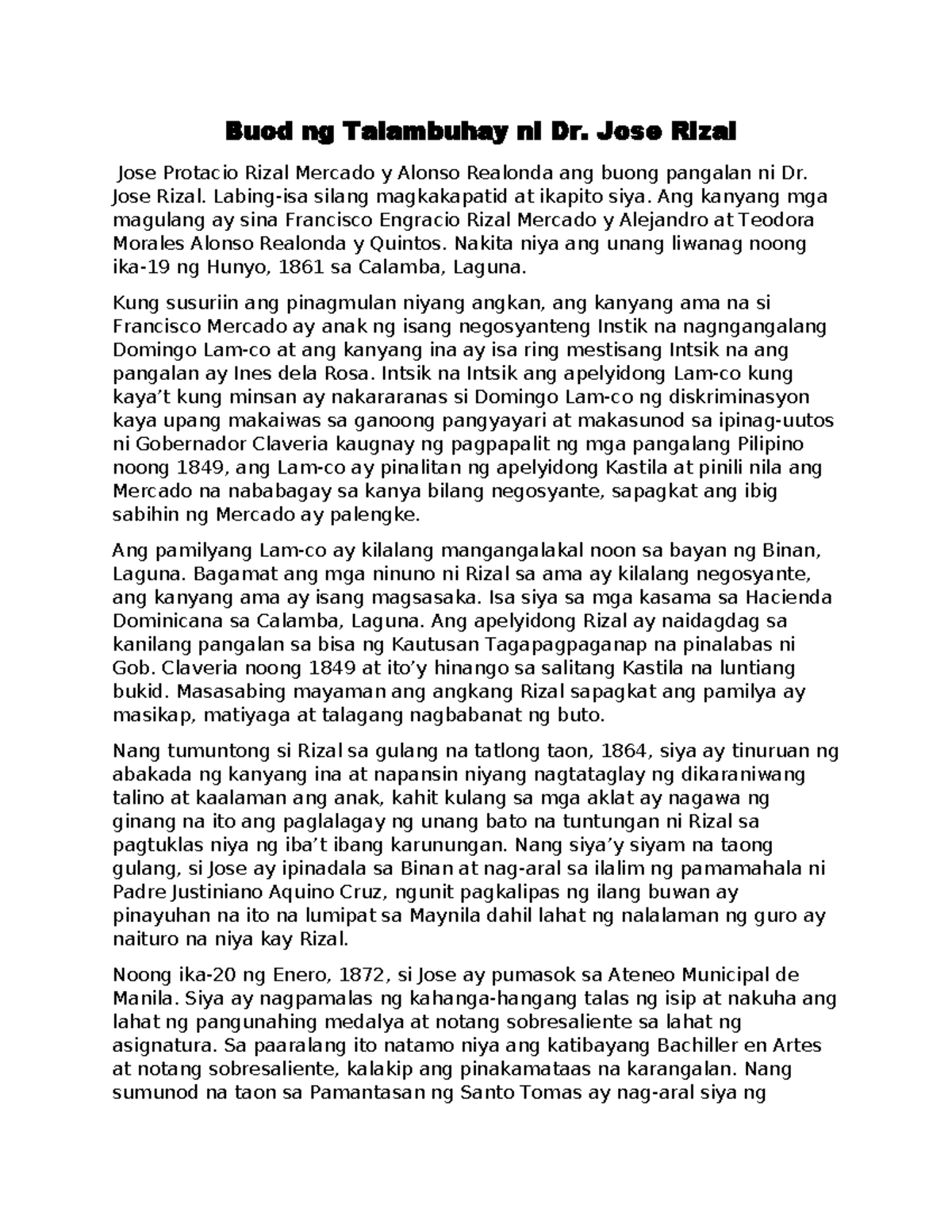 Talambuhay Ni Dr Jose Rizal Philippines Filipino 9 Talambuhay Ni Dr.