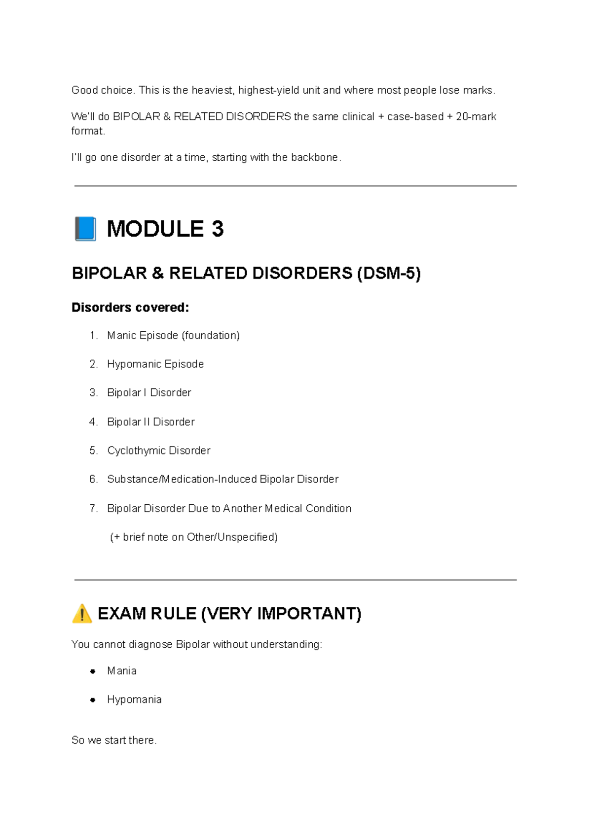 BIPOLAR RELATED DISORDERS - MODULE 3 STUDY NOTES - Studocu