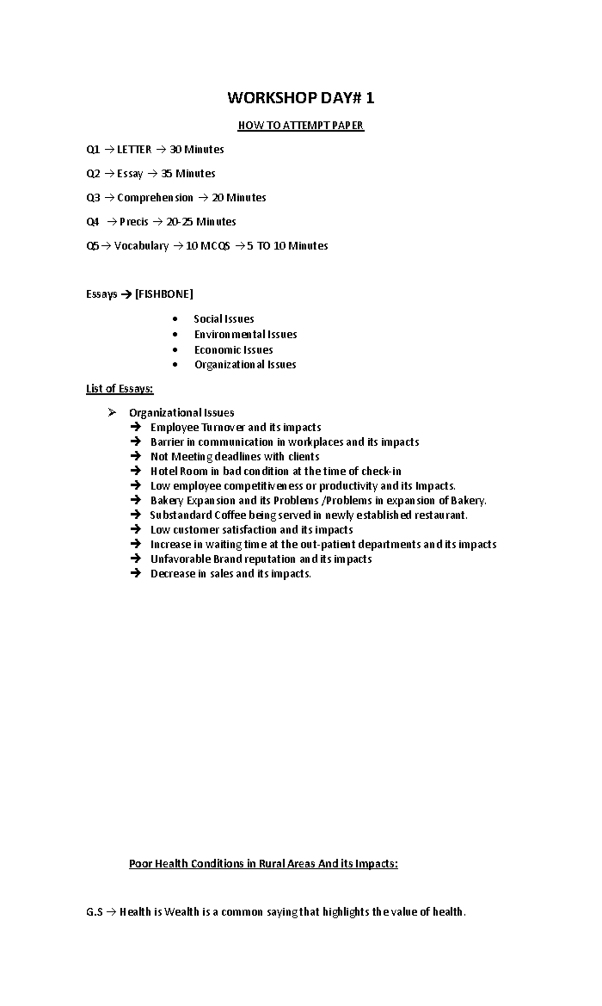 WORKSHOP 1: STRATEGIES FOR ATTEMPTING PAPER Q1-Q4 & ESSAY TOPICS - Studocu