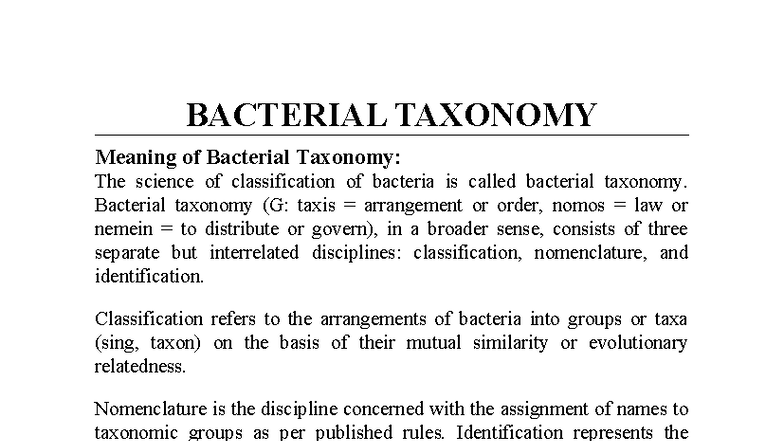 Bacterial Taxonomy Overview: Classification & Importance (2302) - Studocu