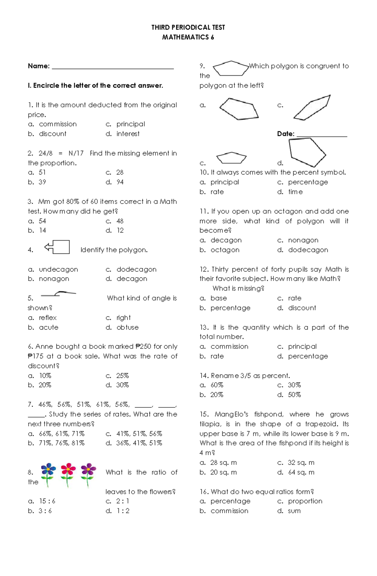 PT Mathematics 6 Q3 - Periodical Test Questions and Answers - Studocu