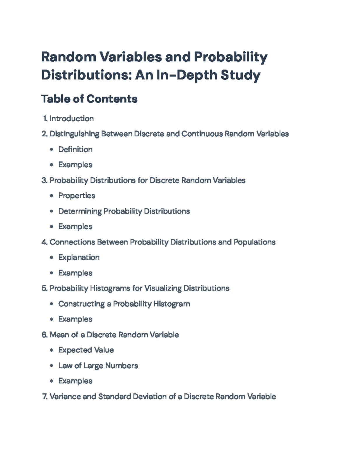 Random Variables and Probability Distributions: A Comprehensive ...