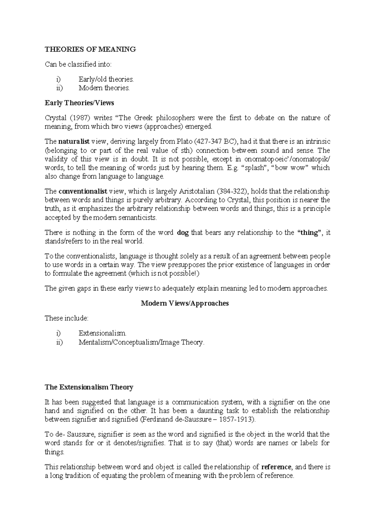 Eng 411: Theories of Meaning - An Overview of Key Concepts - Studocu