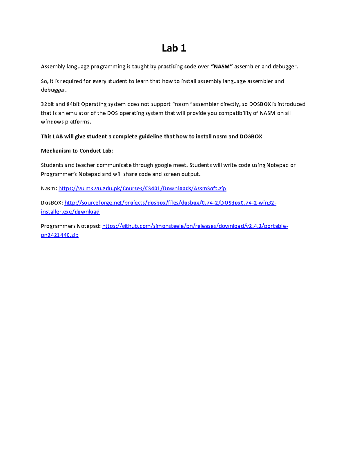 All Labs CS401 P- Copy - for better preparation - Lab 1 Assembly language programming is taught ...