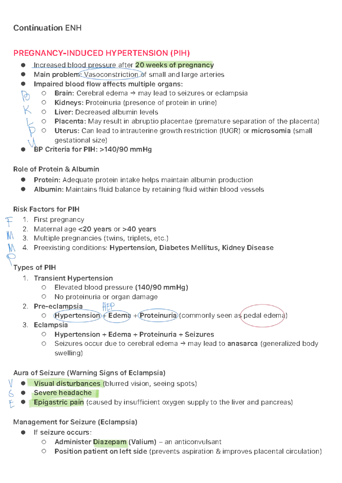 Continuation-ENH HYPERTENSION (PIH) Management & Risk Factors - Studocu