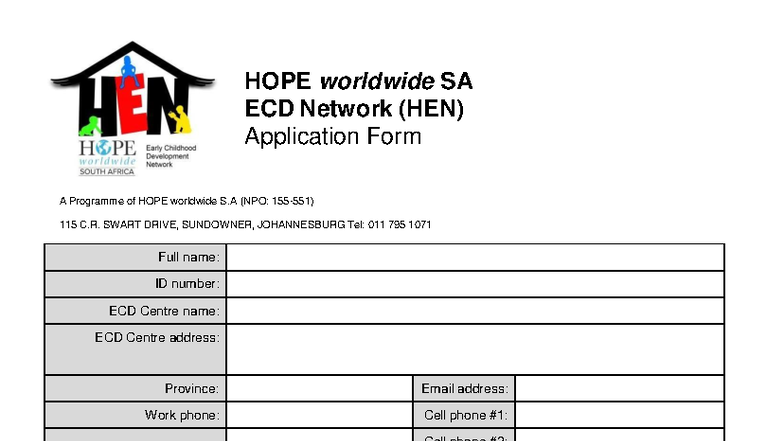 HEN 2026 Application Form for HOPE Worldwide ECD Network - Studocu