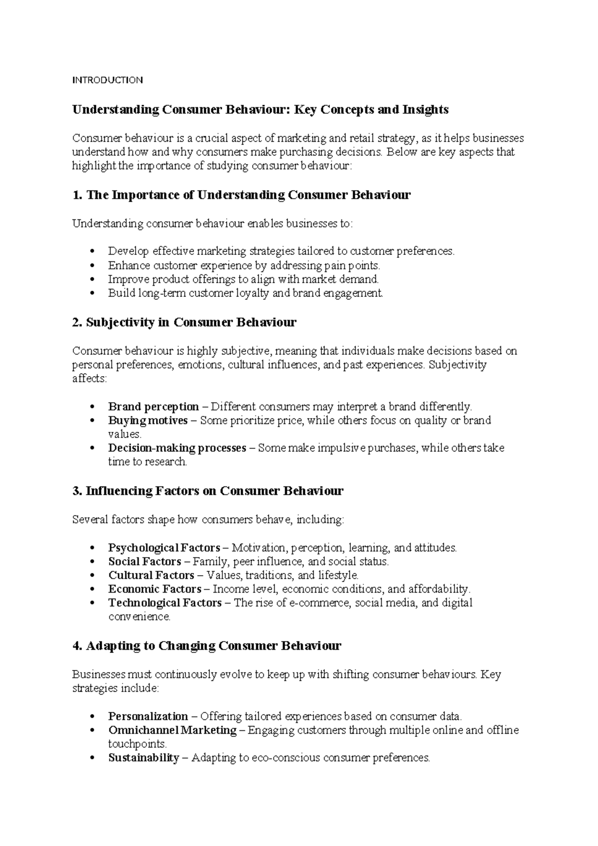 Chapter 3 Additional Notes: Understanding Consumer Behaviour and ...