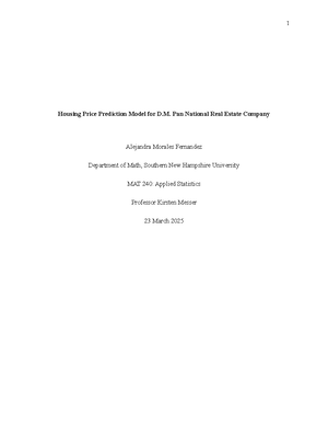 MAT 240 Module Two Assignment Template - Report: Selling Price and Area ...