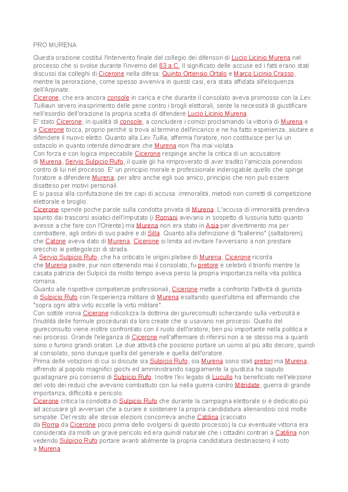 PRO Murena, diversi pezzi dell'orazione - PRO MURENA Questa orazione ...