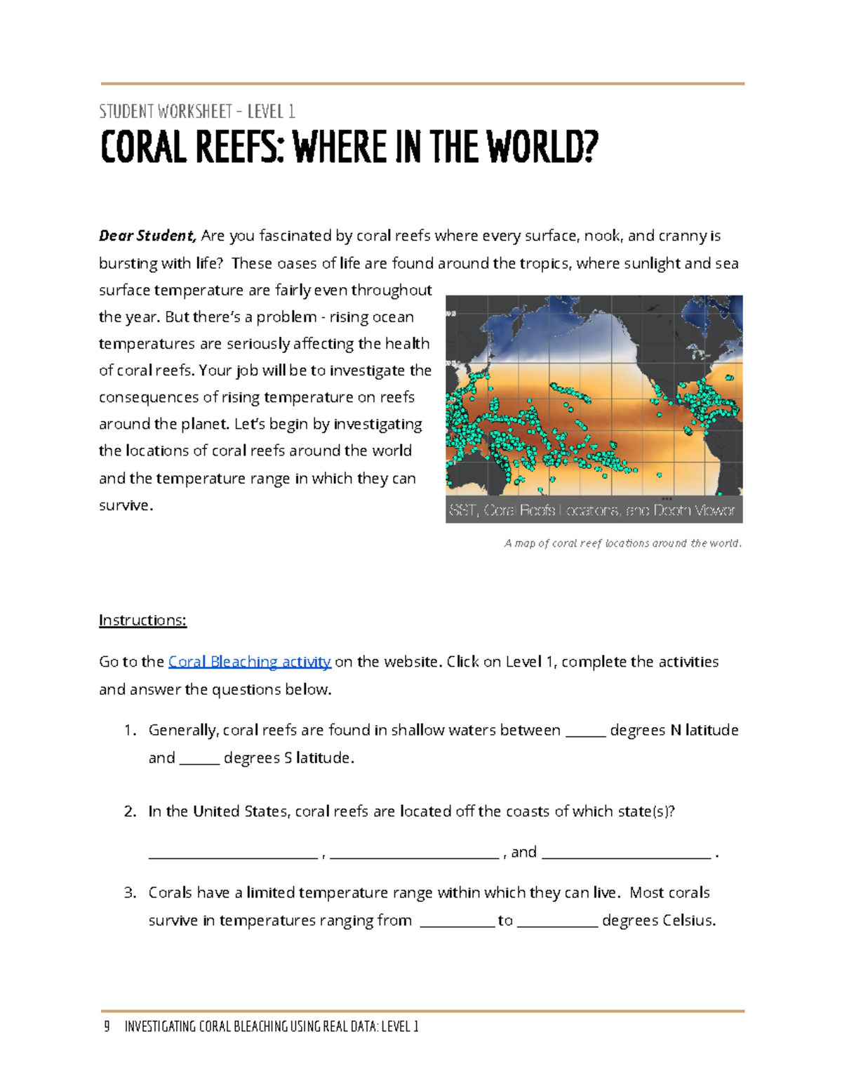 Coral Reefs Exploration Student Worksheet Level 1 - Studocu