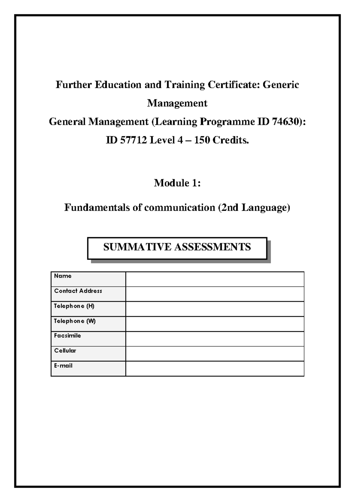 Module 1 - Summative Assessments on Communication Skills (ID 57712) - Studocu