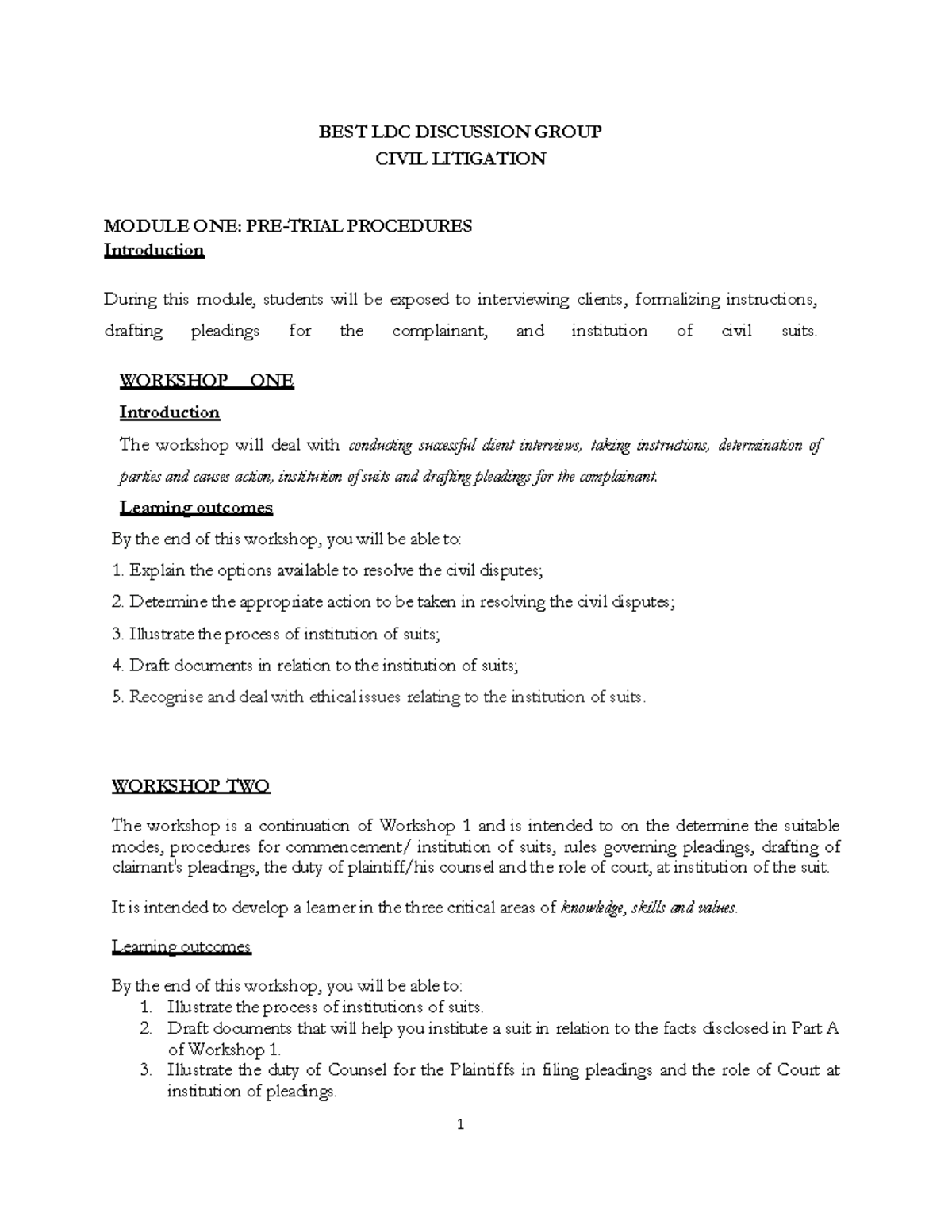 Civil Litigation Module 1: Procedures & Sample Questions - Studocu