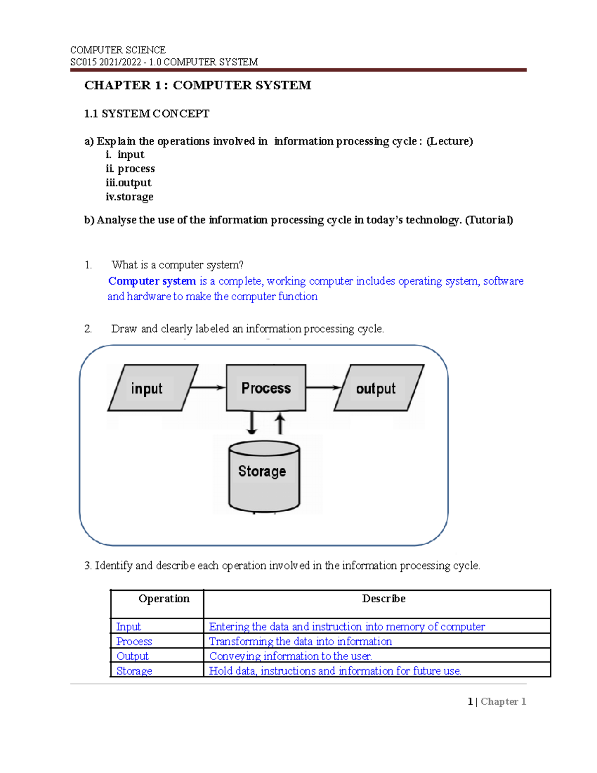 Answer Scheme Tutor Chapter 01 Computer System 2022 2023 - SC015 2021/2022 - 1 COMPUTER SYSTEM ...