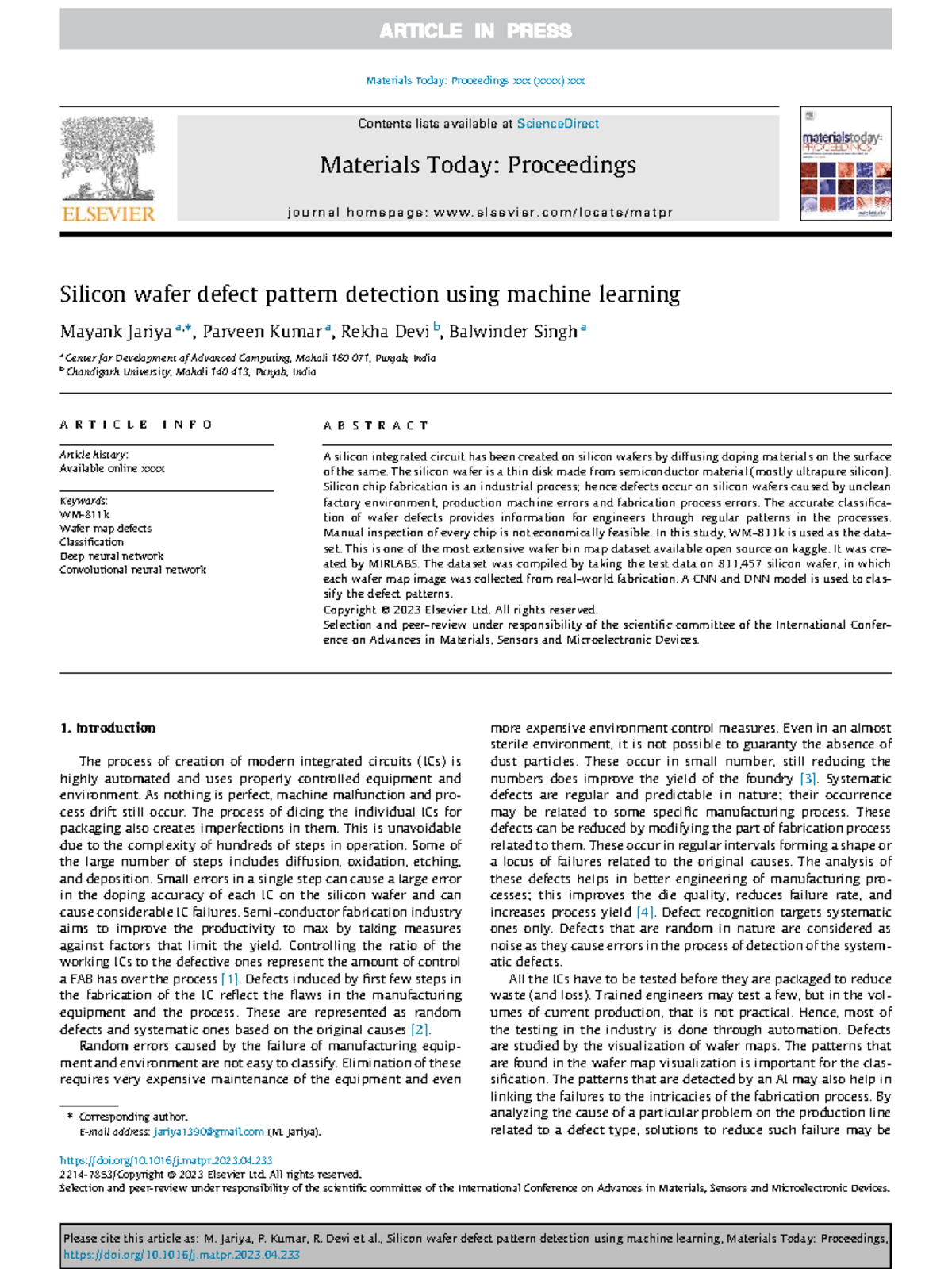 MD2 - Research Paper on Silicon Wafer Defect Detection Using ML - Studocu