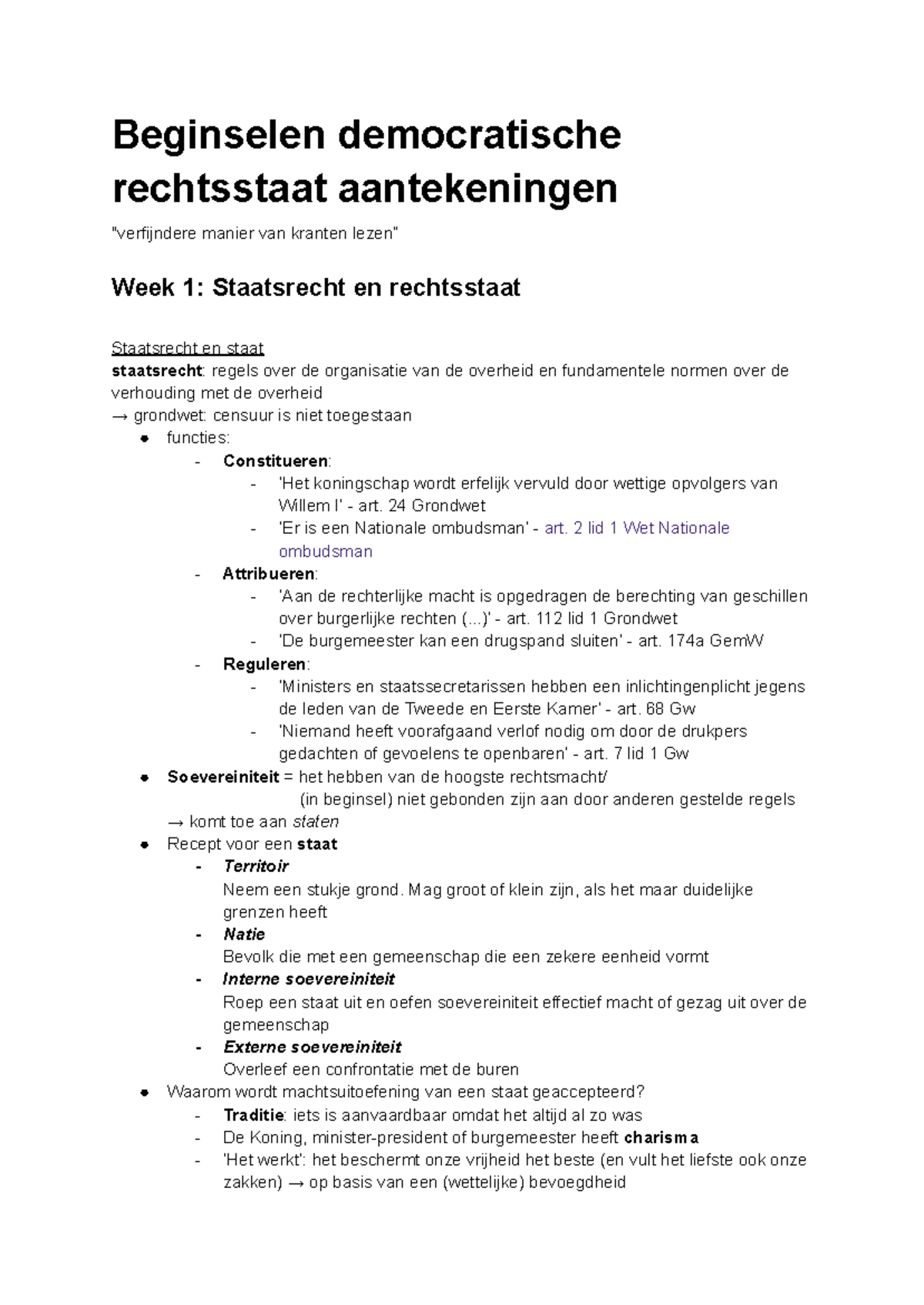 Beginselen van de Democratische Rechtsstaat: Aantekeningen Staatsrecht ...