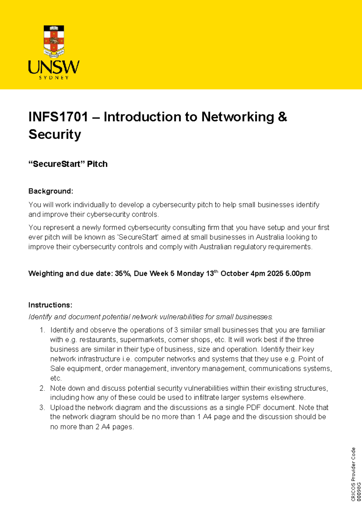 INFS1701 Cybersecurity Pitch for Small Businesses: Strategy Design ...