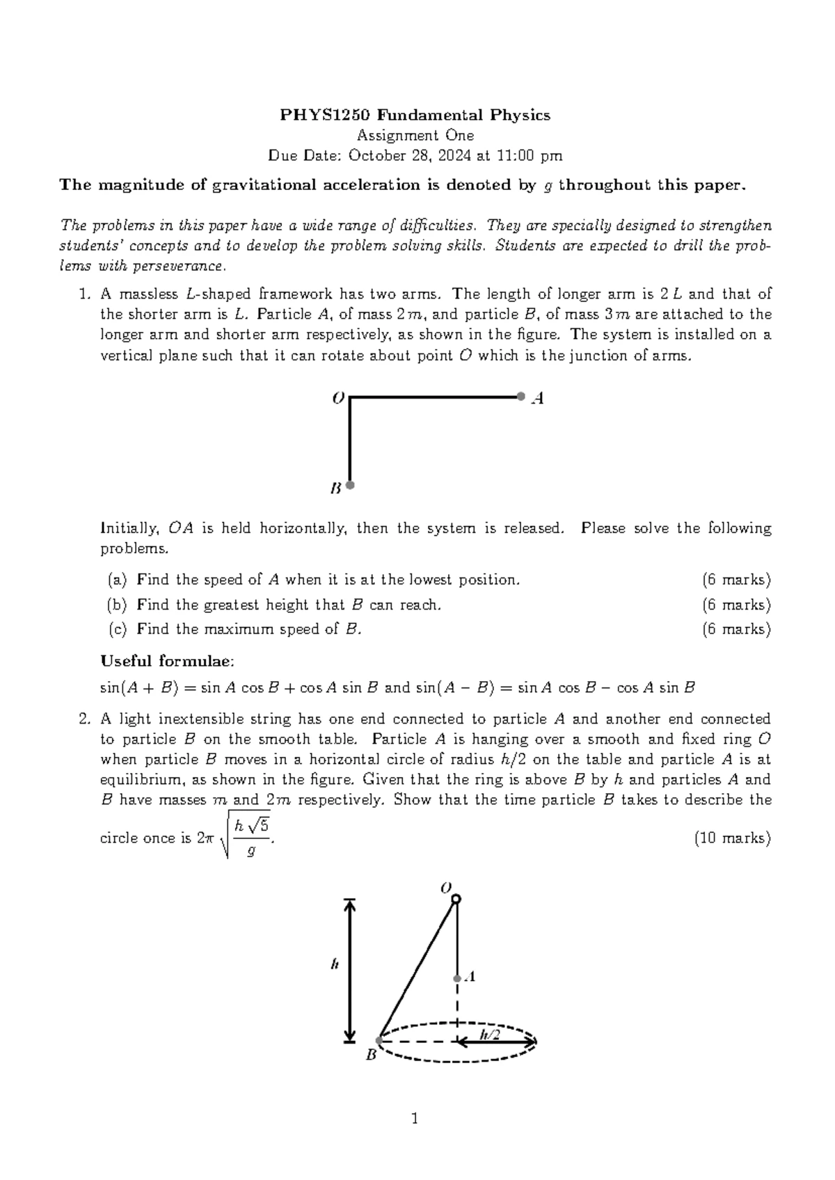 PHYS1250 Assignment 2: Gravitational Acceleration Problems - Studocu