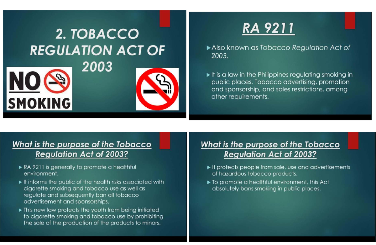 Tobacco Regulation Act of 2003 (RA 9211) Overview and Implications ...