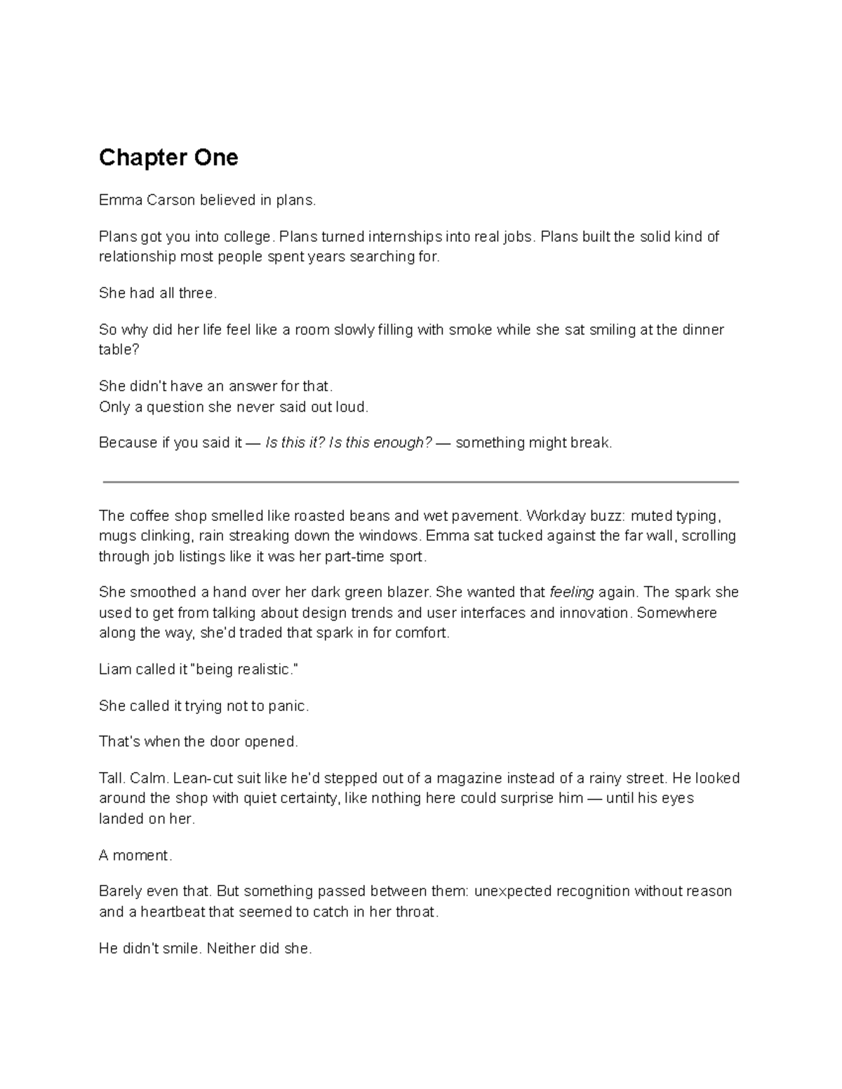 Chapter One: Emma Carson's Journey of Self-Discovery and New Beginnings ...