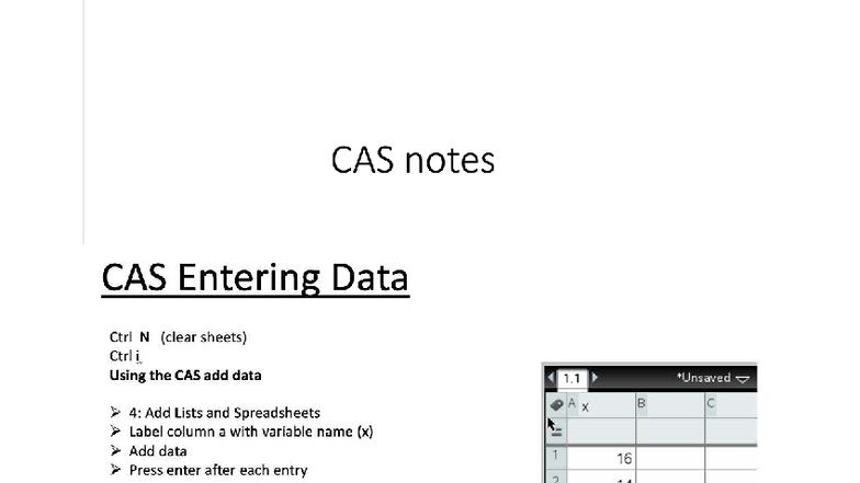 CAS Notes: Data Entry, Statistics, and Graphing Techniques - Studocu
