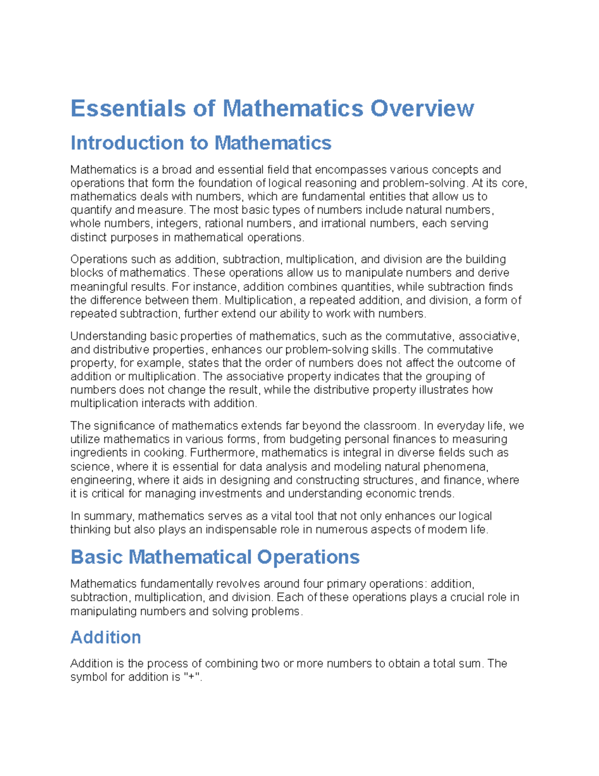 Essentials Of Mathematics Overview Essentials Of Mathematics Overview Introduction To