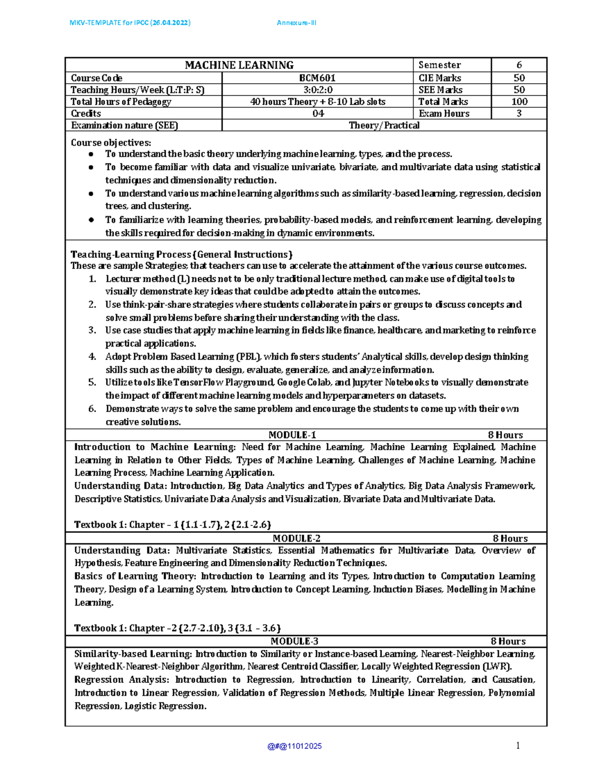 "BCM601: Machine Learning Course Syllabus and Exam Details (2022 ...