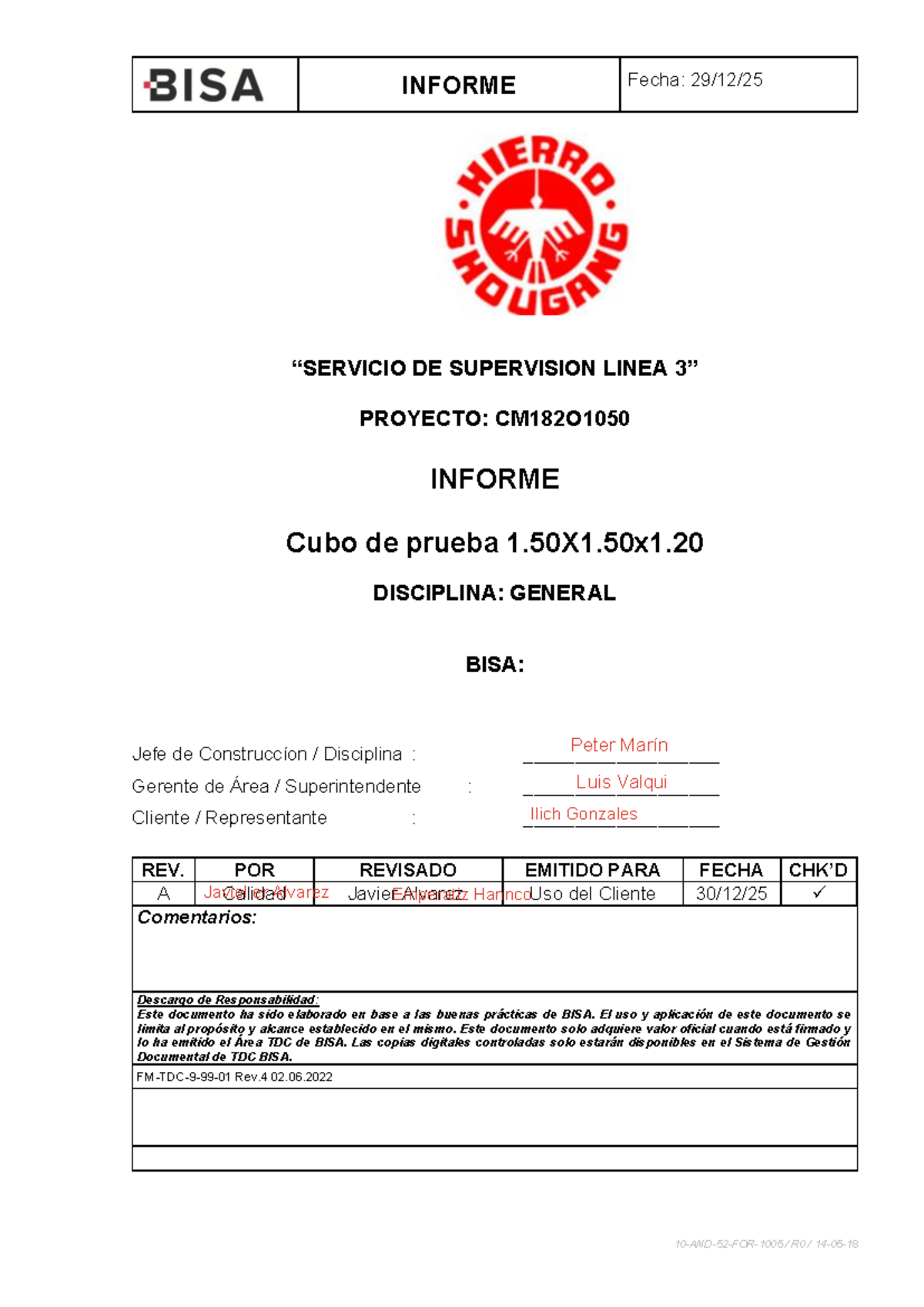 Informe Técnico de Supervisión: Cubo de Prueba 1.5X1.5X1.2m ...