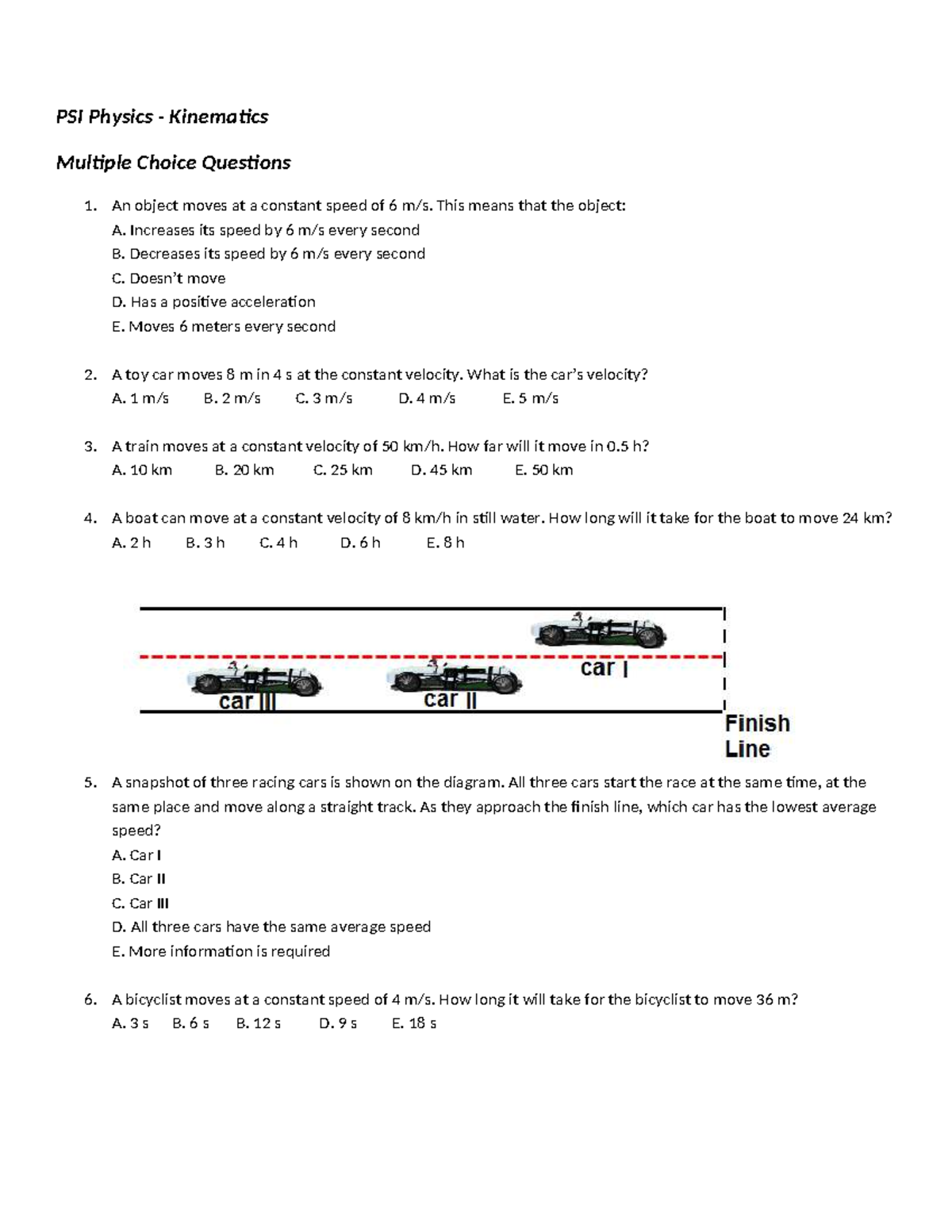Kinematics MCQ Practice - PSI Physics Review - Studocu