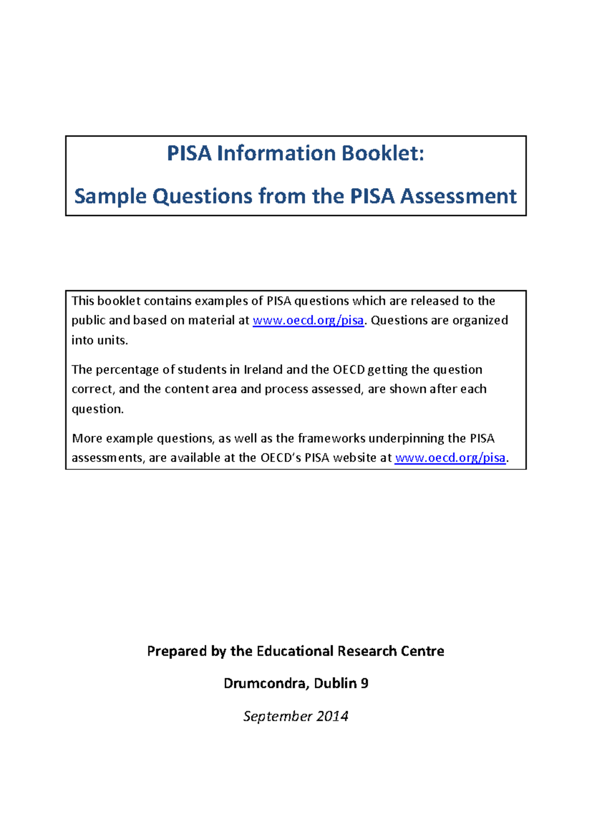 PISA Sample Questions Study Guide for Mathematics & Science Assessments ...