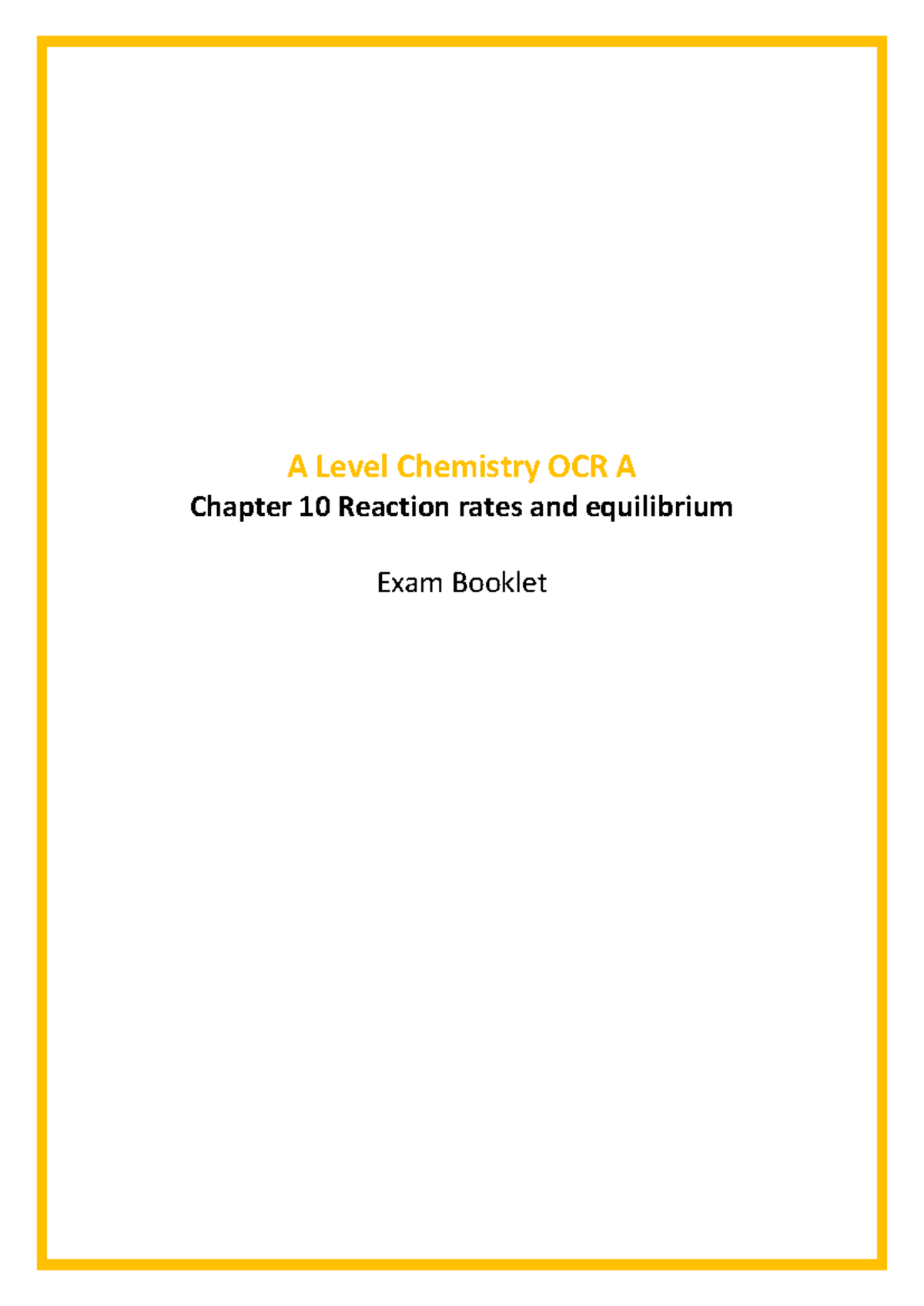 A Level Chemistry OCR A: Chapter 10 - Reaction Rates and Equilibrium ...