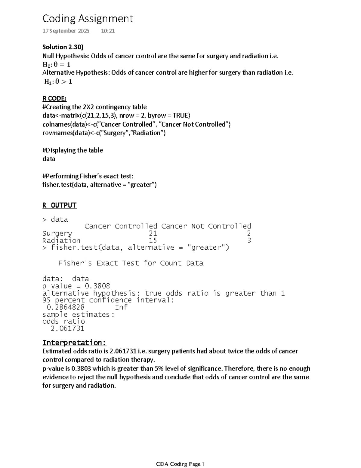 CDA Coding Assignment: Statistical Analysis and Model Fitting - Studocu