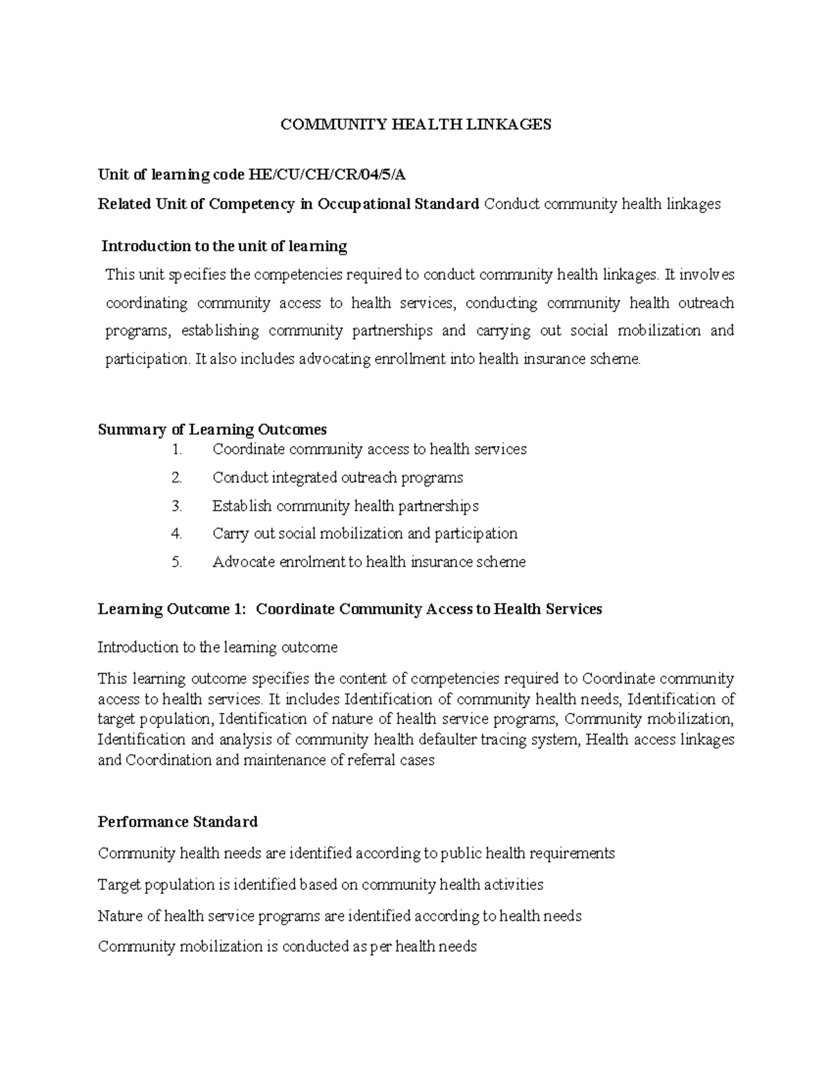 [CHL] Final Notes on Community Health Linkages and Partnerships - Studocu