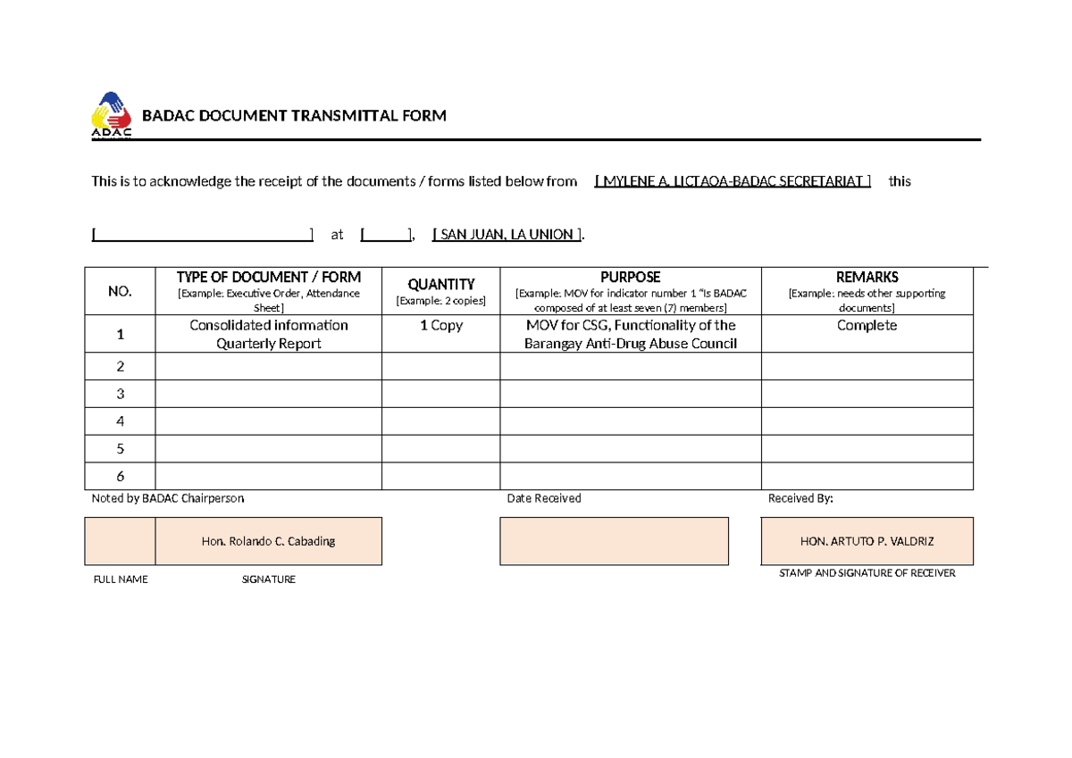 ADAC FORM - done - This is to acknowledge the receipt of the documents ...