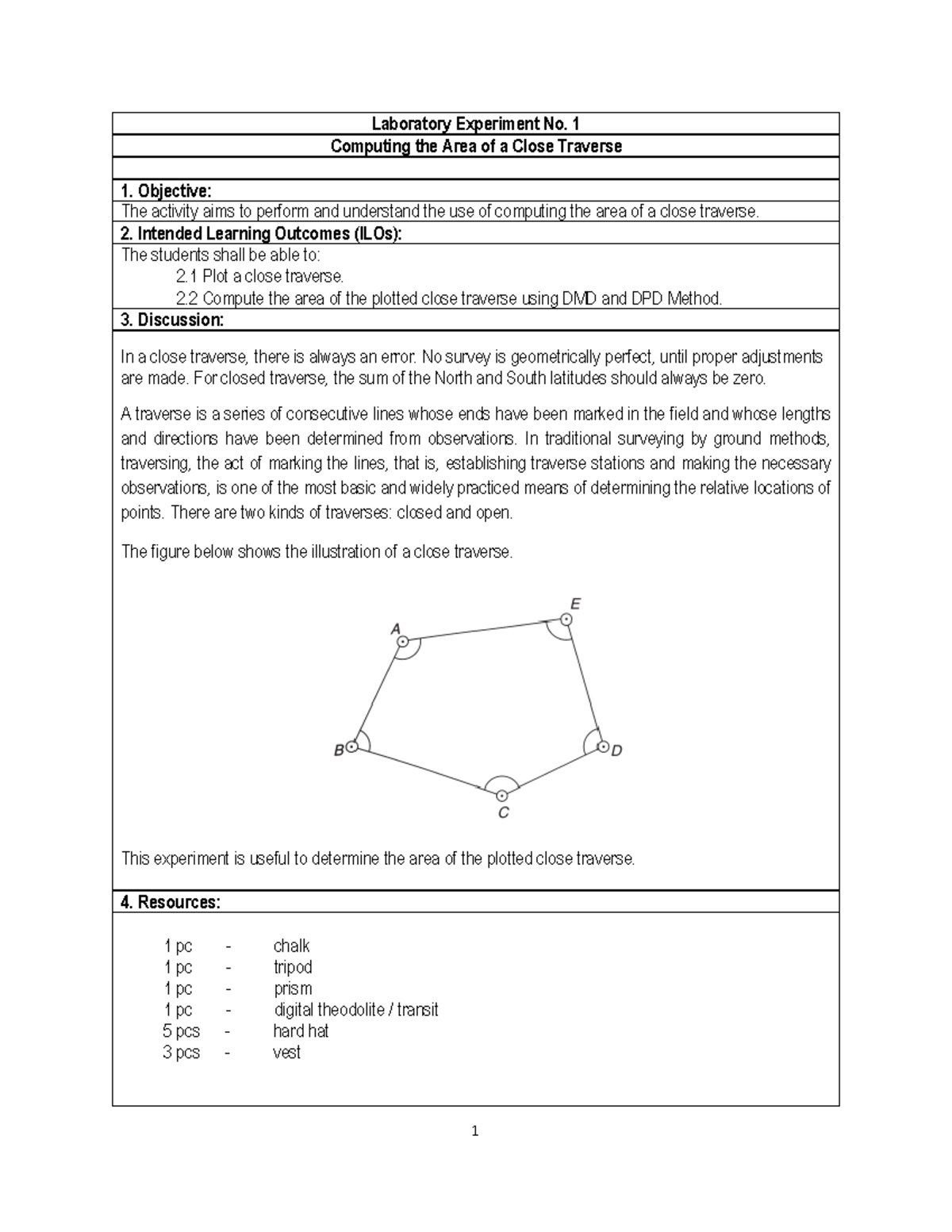 Lab Exp 1 - Computing Area of Close Traverse using DMD & DPD Methods ...