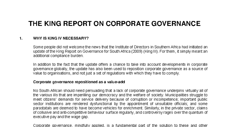King IV Report on Corporate Governance: Key Insights and Necessity ...