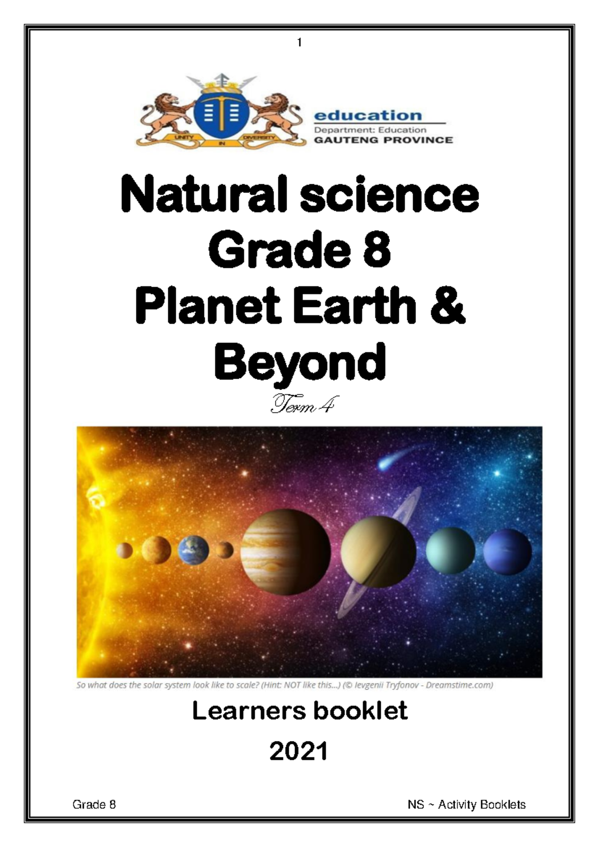 Grade 8 NS Planet Earth Beyond Term 4 Learner's Booklet 2021 - Studocu