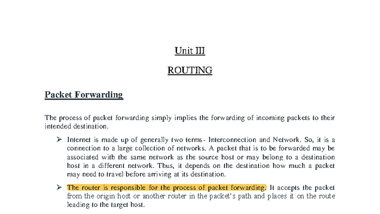 Unit 03: Packet Forwarding and Routing Techniques Overview - Studocu