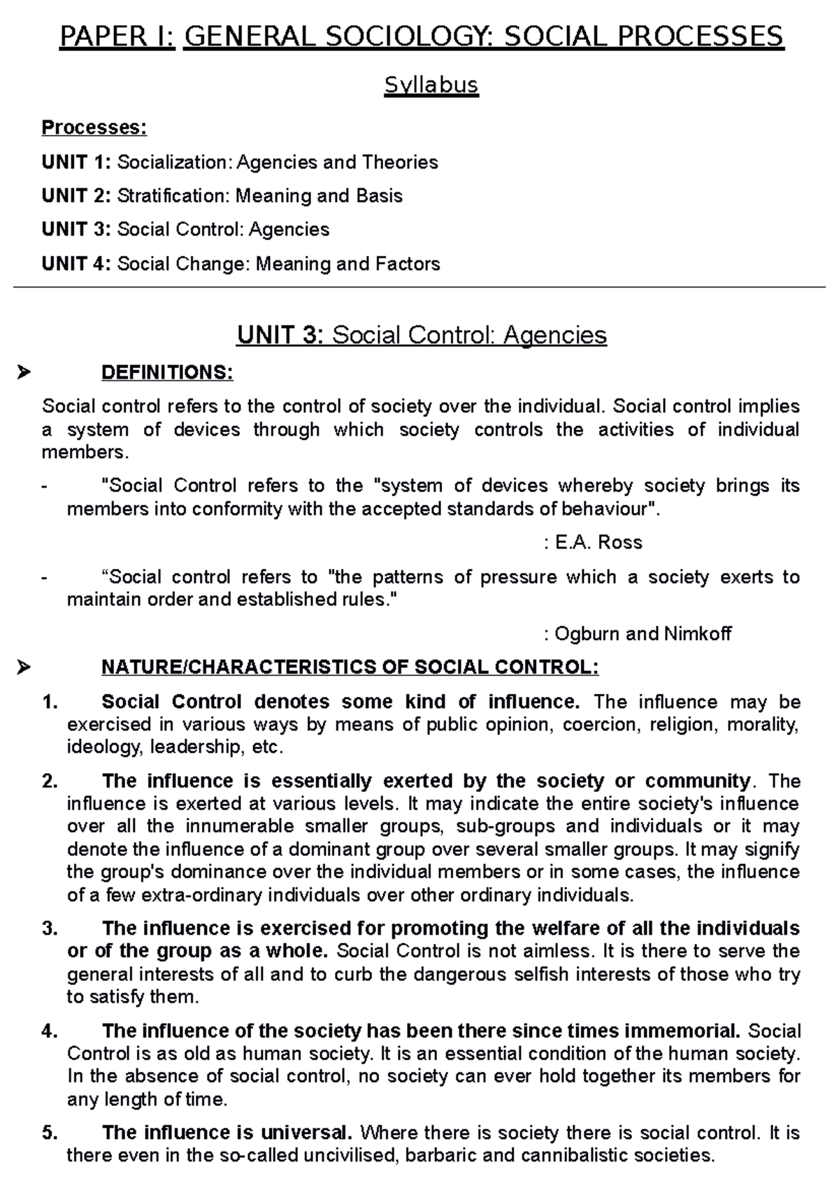 Social Control Notes in General Sociology (SOC 101) - Studocu