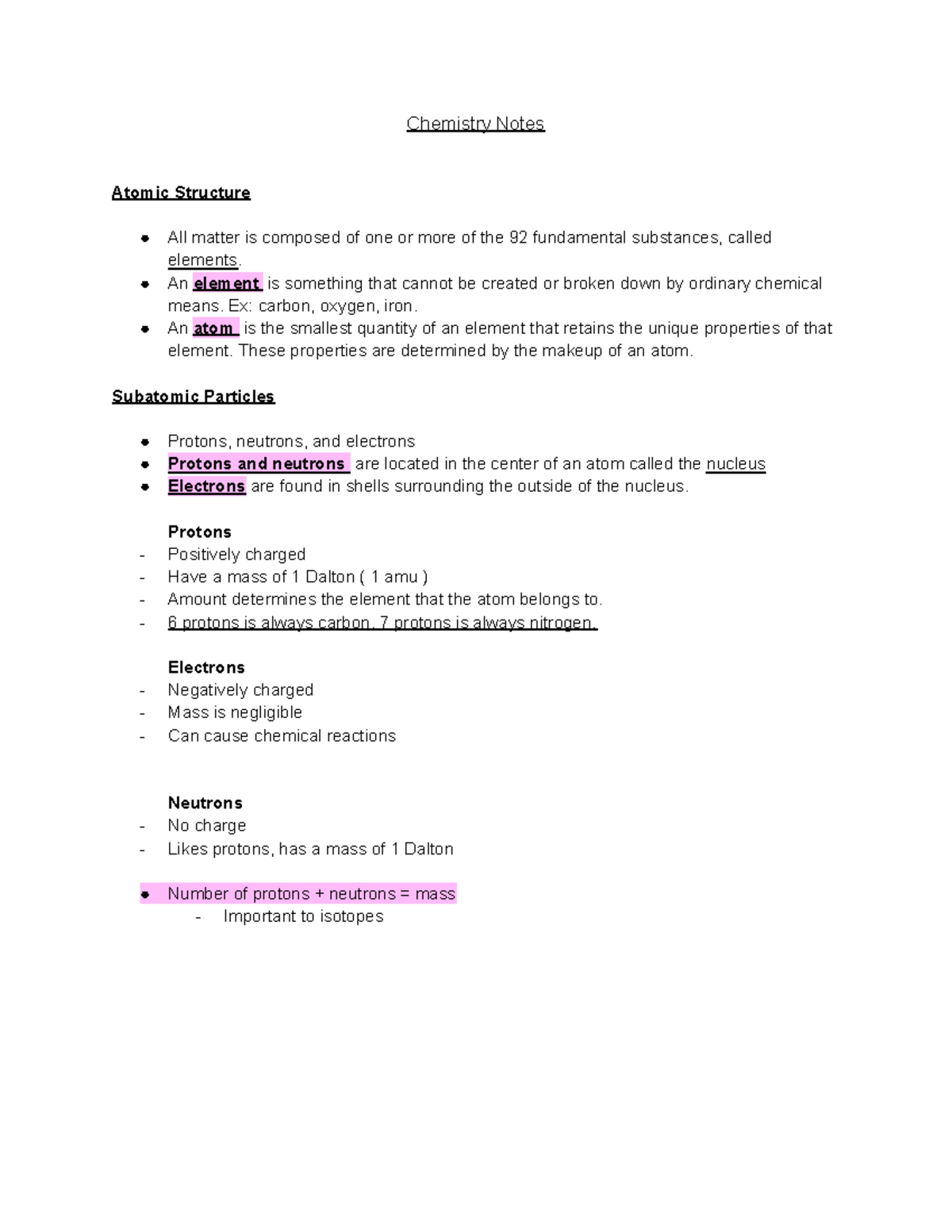 Chemistry Notes (CH101) - Understanding Atomic Structure and Bonds ...