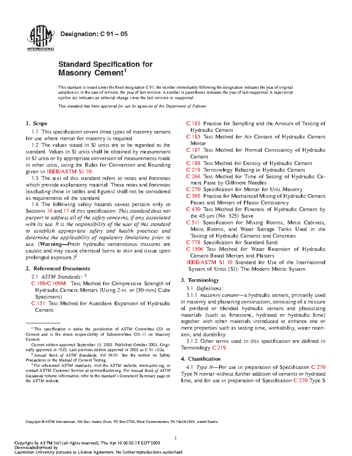 C91 - Overview of ASTM C 91 Standard for Masonry Cement - Studocu