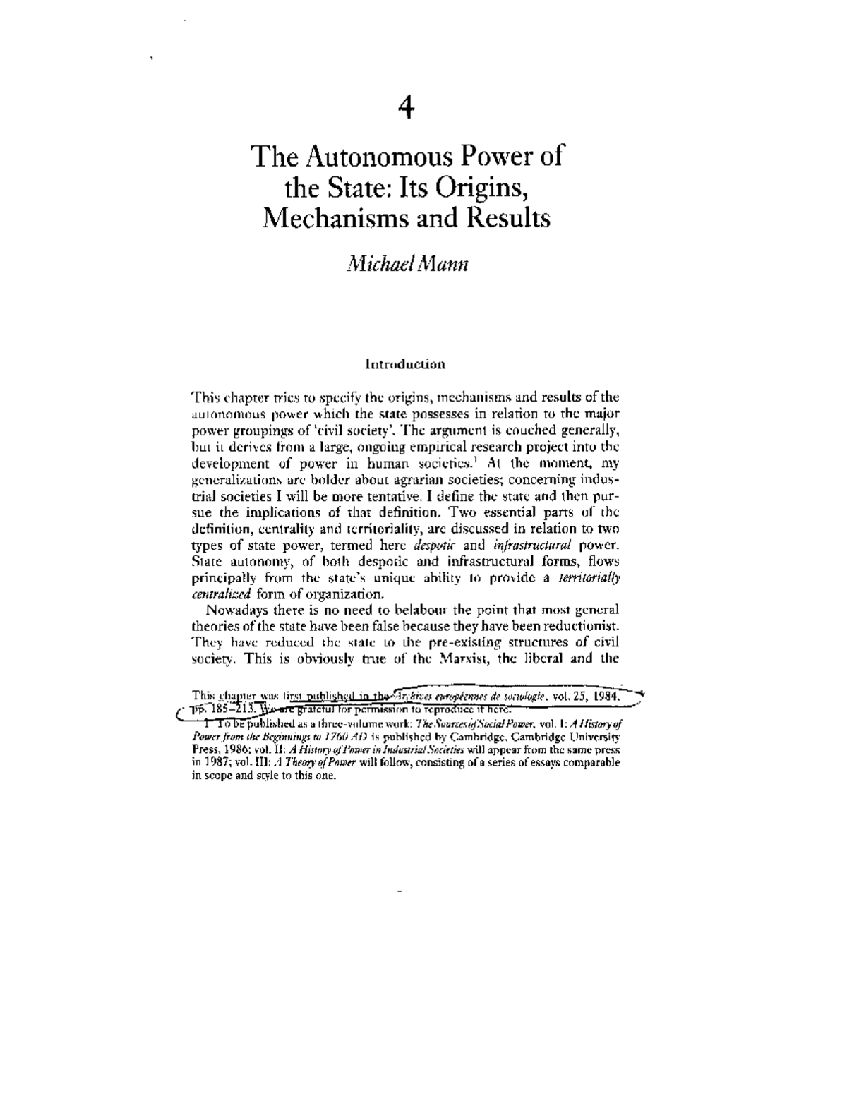 Mann - Autonomous Power of the State - 4 The Autonomous Power of the ...