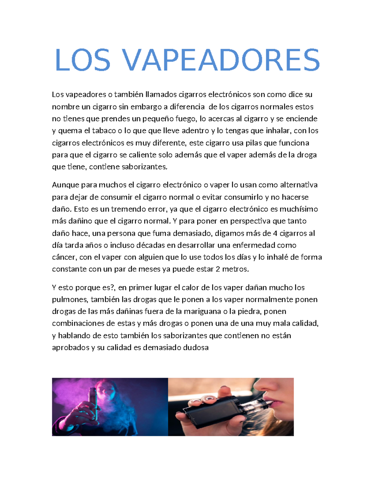 LOS VAPEADORES: Riesgos y Efectos en la Salud - Studocu