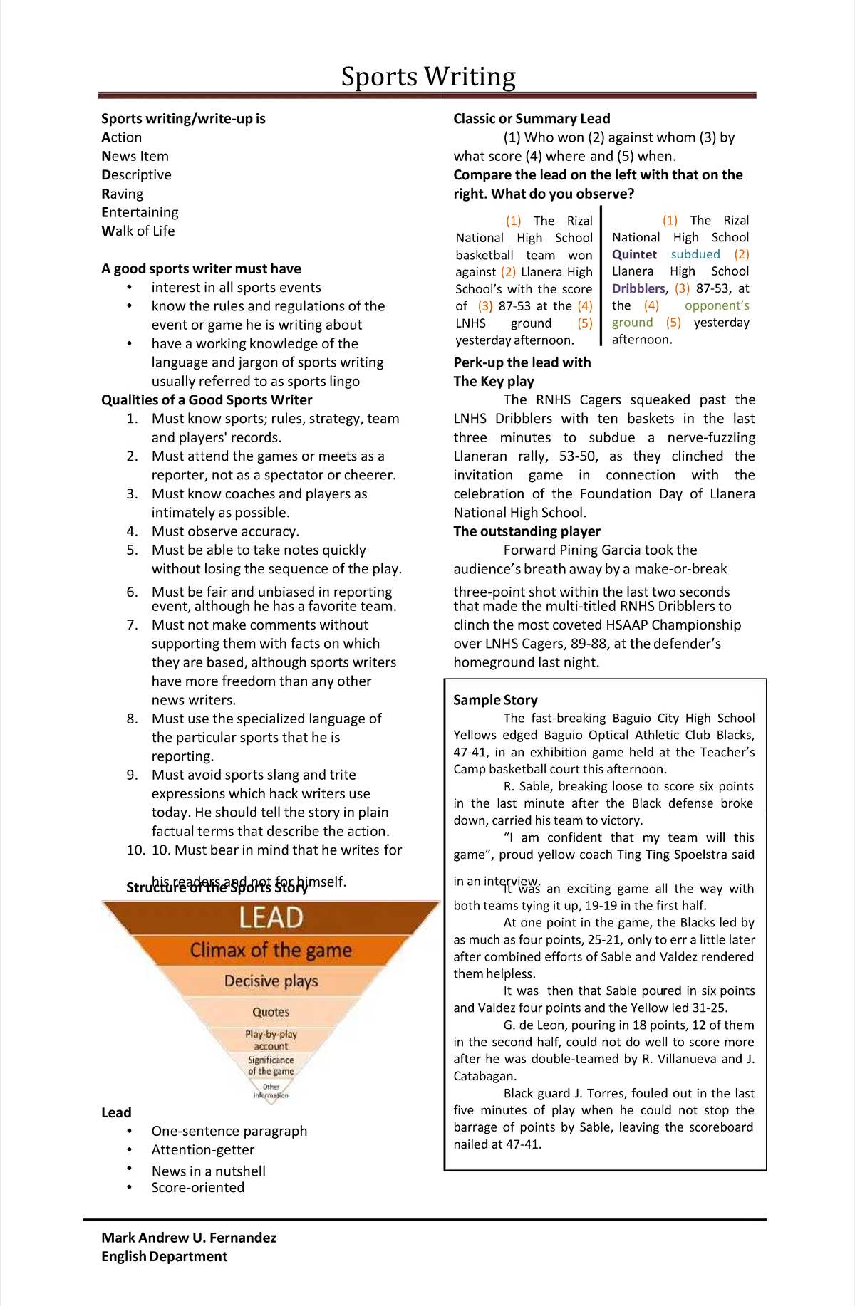 Sports Writing Techniques and Best Practices Guide - Studocu