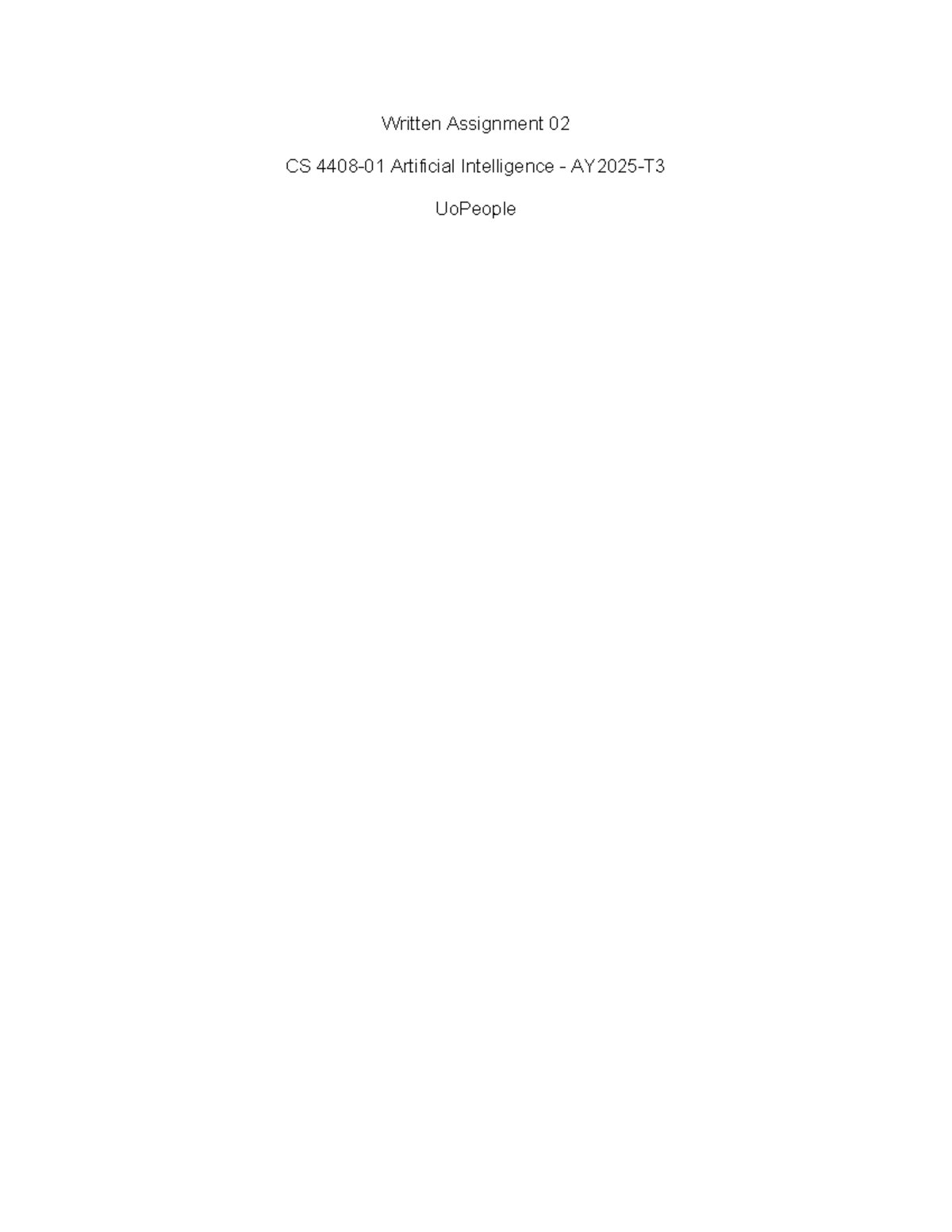 Artificial intelligence written assignment 02 - Written Assignment 02 ...