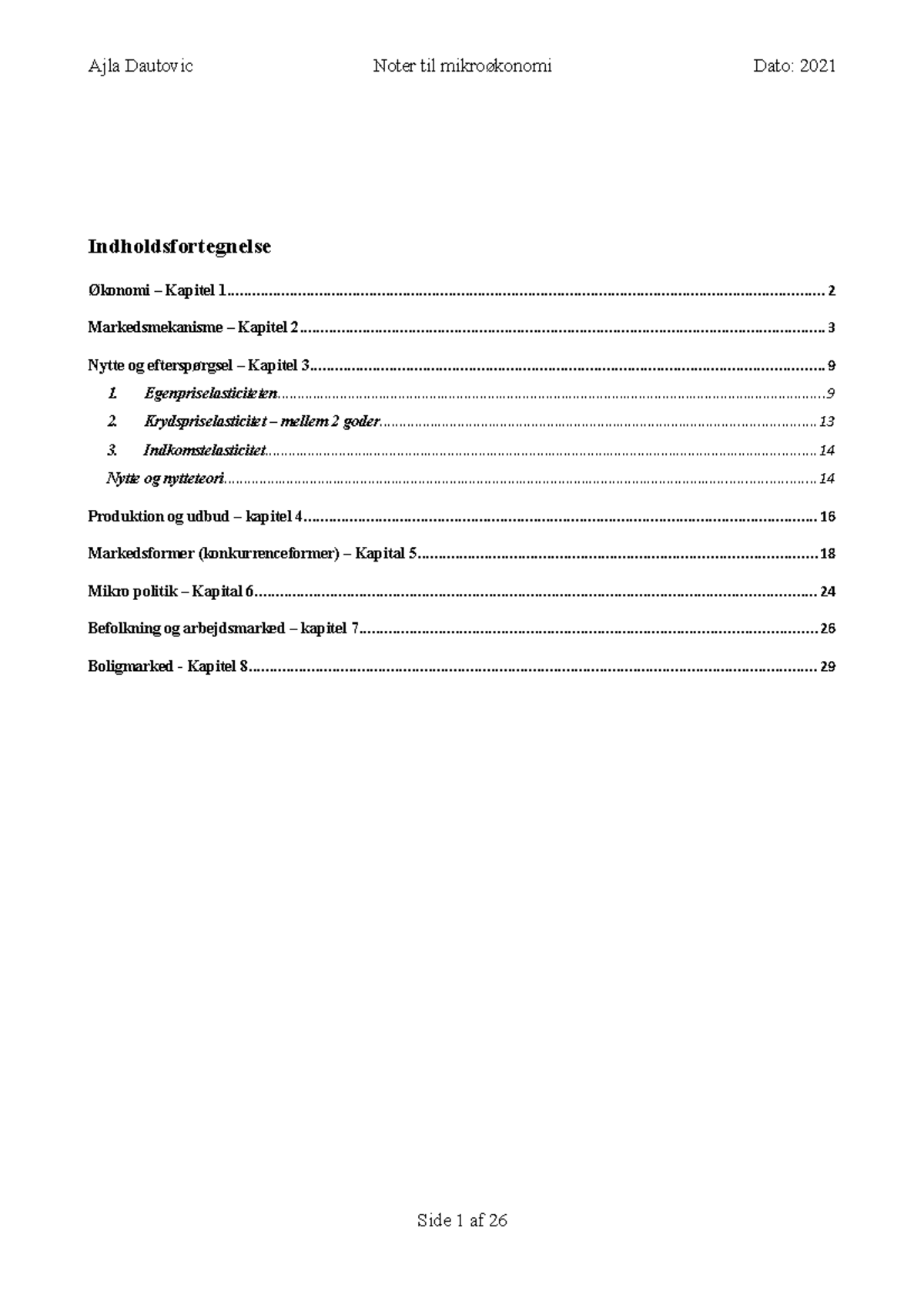 Noter-til-mikroøkonomi - Indholdsfortegnelse Økonomi – Kapitel - Studocu